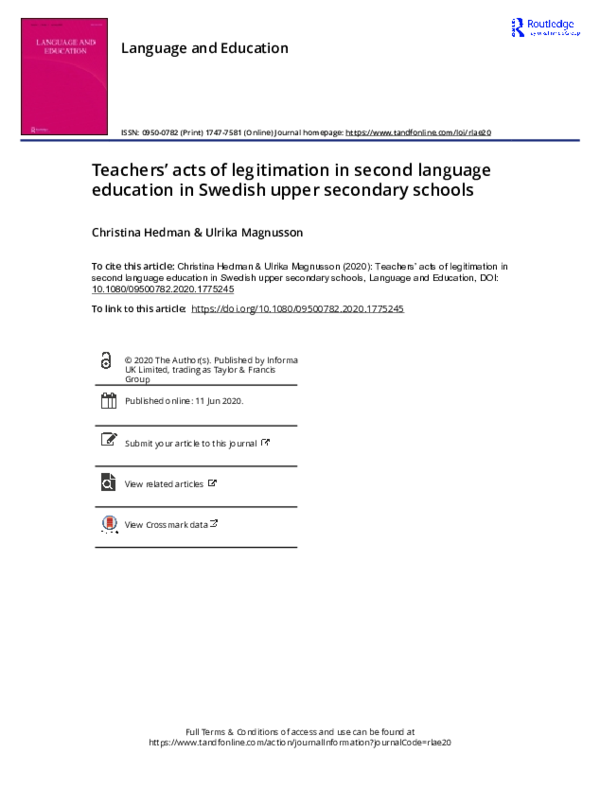 (PDF) Teachers' acts of legitimation in second language education in ...