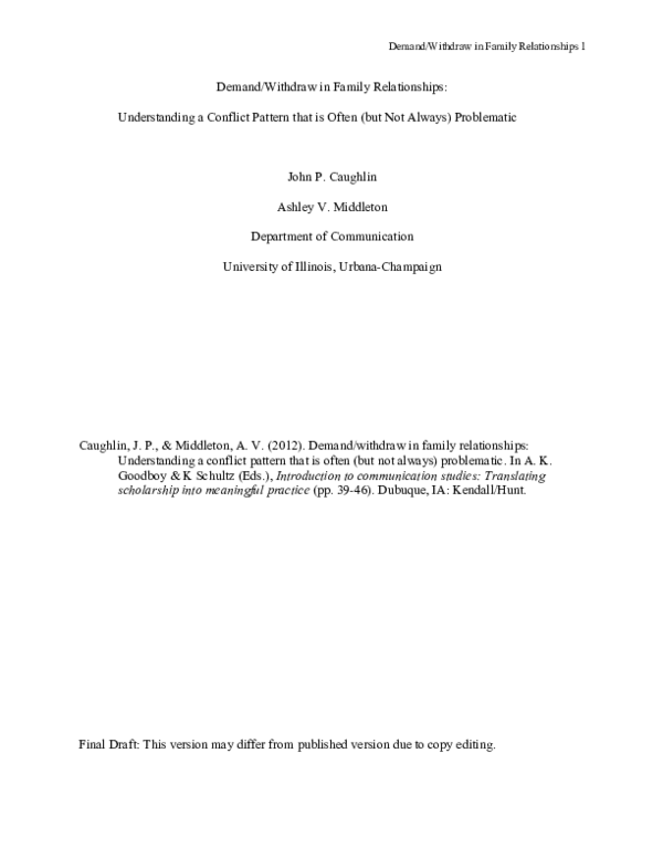 (PDF) Demand/Withdraw in Family Relationships: Understanding a Conflict ...