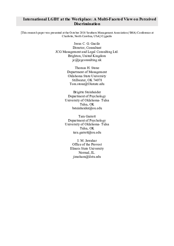 (PDF) International LGBT at the Workplace: A Multi-Faceted View on ...