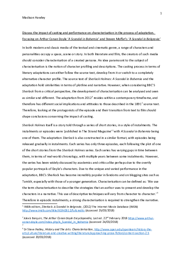 (DOC) Sherlock Holmes and Irene Adler - An analysis of casting and performance in adaptation