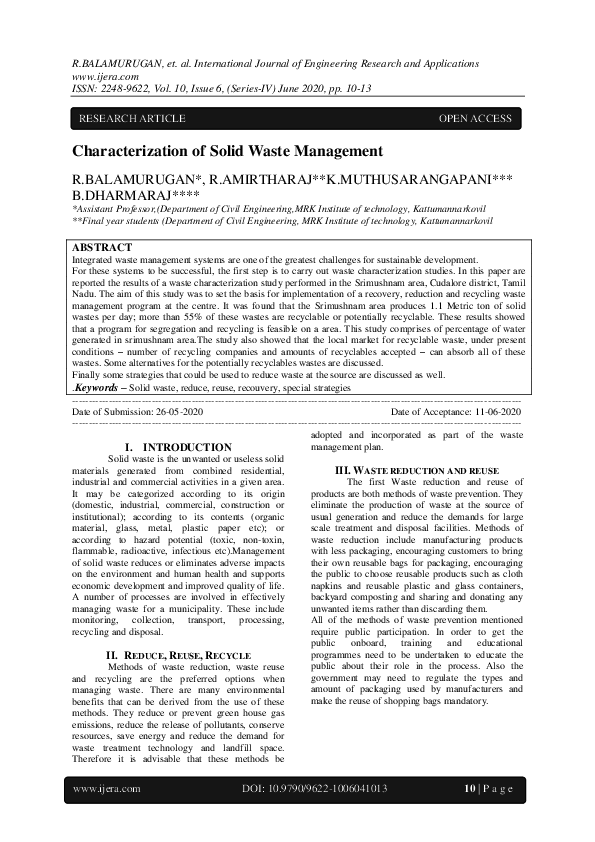 (PDF) Characterization of Solid Waste Management
