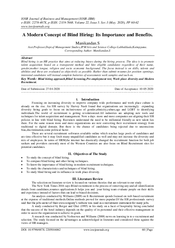 (PDF) A Modern Concept of Blind Hiring: Its Importance and Benefits