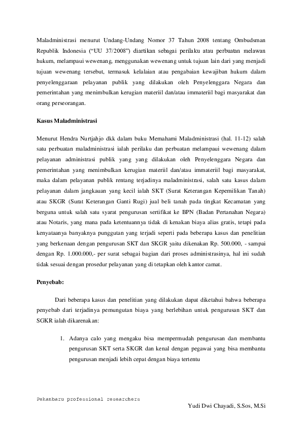 (PDF) BEBERAPA PERMASALAHAN UMUM MAL ADMINISTRASI PADA PENGURUSAN SURAT ...