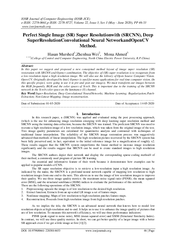 Pdf Perfect Single Image Sr Super Resolutionwith Srcnn Deep Superresolutionconvolutional