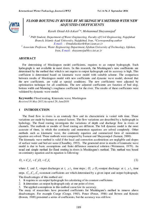 (PDF) FLOOD ROUTING IN RIVERS BY MUSKINGUM’S METHOD WITH NEW ADJUSTED COEFFICIENTS