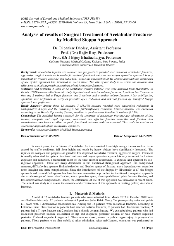 (PDF) Analysis of results of Surgical Treatment of Acetabular Fractures ...
