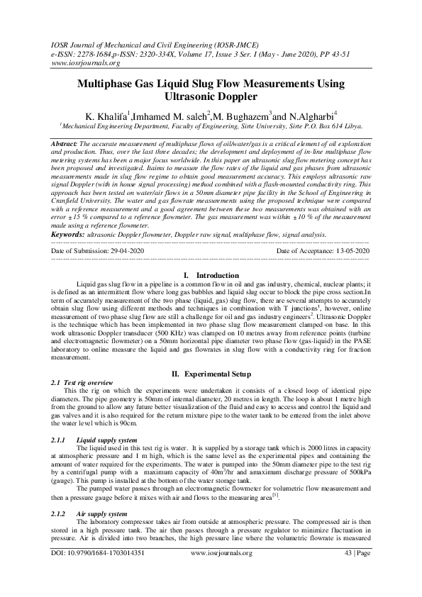 (PDF) Multiphase Gas Liquid Slug Flow Measurements Using Ultrasonic Doppler