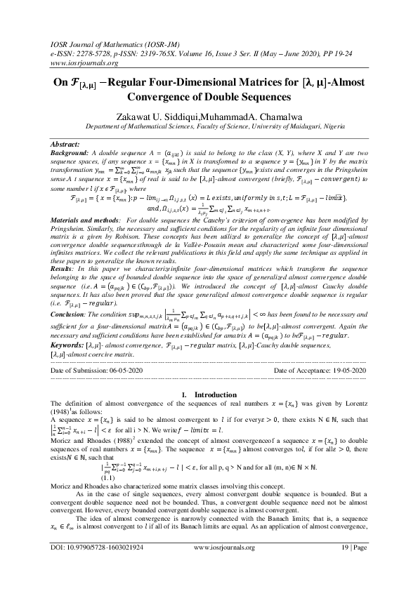 Pdf On −regular Four Dimensional Matrices For Almost Convergence Of Double Sequences