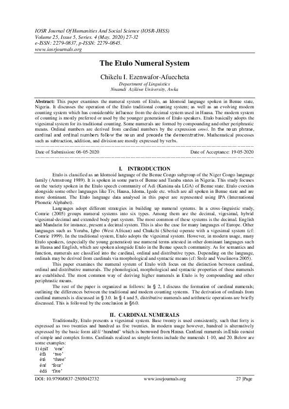 (PDF) The Etulo Numeral System