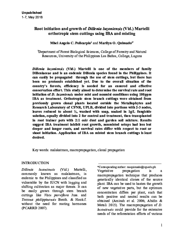 (PDF) Root initiation and growth of Dillenia luzoniensis (Vid ...