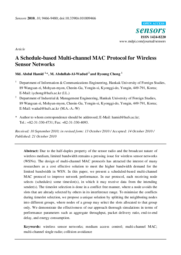 (PDF) A Schedule-based Multi-channel MAC Protocol for Wireless Sensor ...