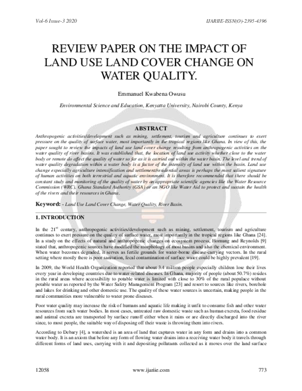 (PDF) REVIEW PAPER ON THE IMPACT OF LAND USE LAND COVER CHANGE ON WATER ...