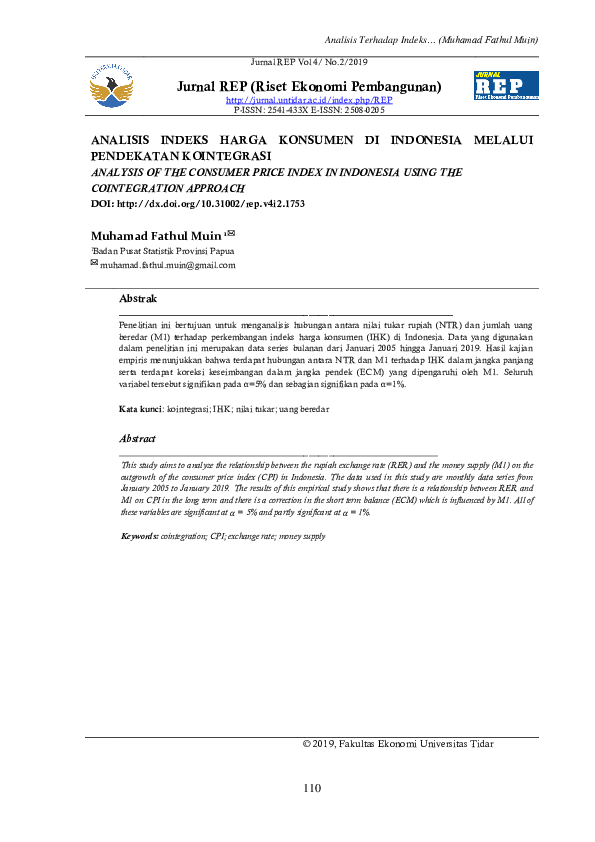 (PDF) Analisis Indeks Harga Konsumen di Indonesia Melalui Pendekatan Kointegrasi