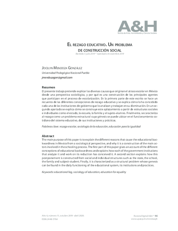 (PDF) El rezago educativo. Un problema de construcción social