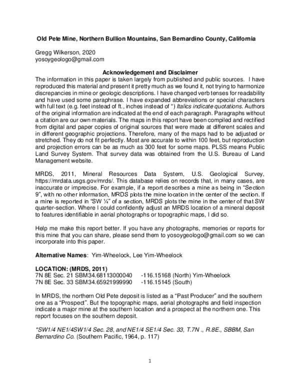 (PDF) Old Pete Mine, Northern Bullion Mountains, San Bernardino County ...