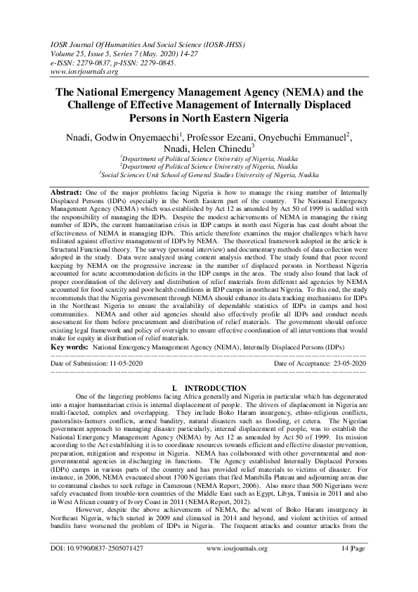 (PDF) The National Emergency Management Agency (NEMA) and the Challenge ...