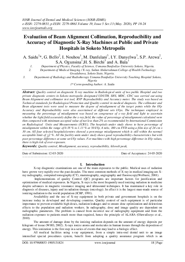 (PDF) Evaluation of Beam Alignment Collimation, Reproducibility and ...