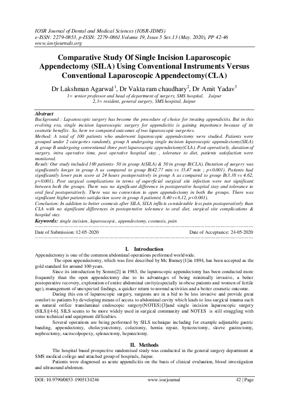 (PDF) Comparative Study Of Single Incision Laparoscopic Appendectomy (SILA) Using Conventional ...