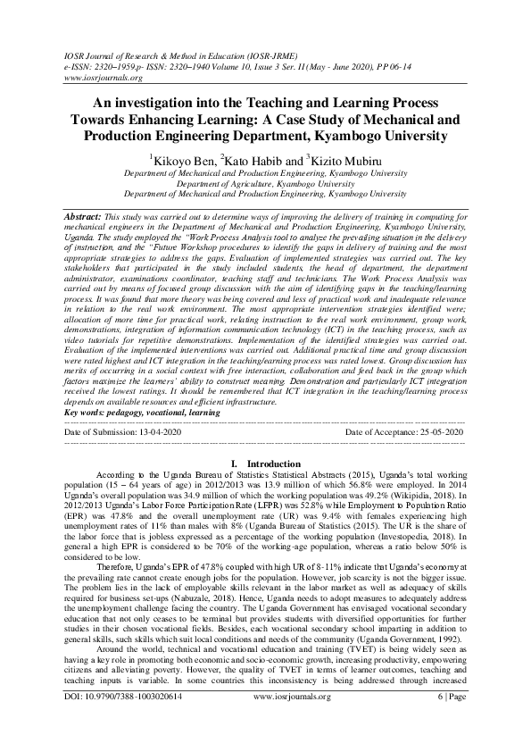 (PDF) An investigation into the Teaching and Learning Process Towards ...