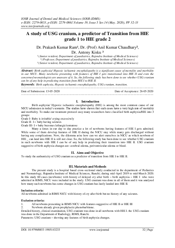 (PDF) A study of USG cranium, a predictor of Transition from HIE grade ...