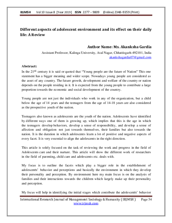 (PDF) Different aspects of adolescent environment and its effect on ...