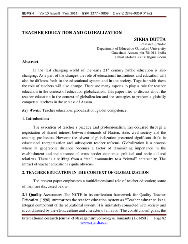 (PDF) TEACHER EDUCATION AND GLOBALIZATION
