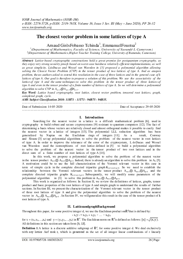 Pdf The Closest Vector Problem In Some Lattices Of Type A