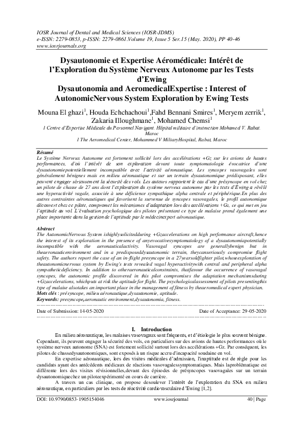 (PDF) Dysautonomie et Expertise Aéromédicale: Intérêt de l'Exploration ...