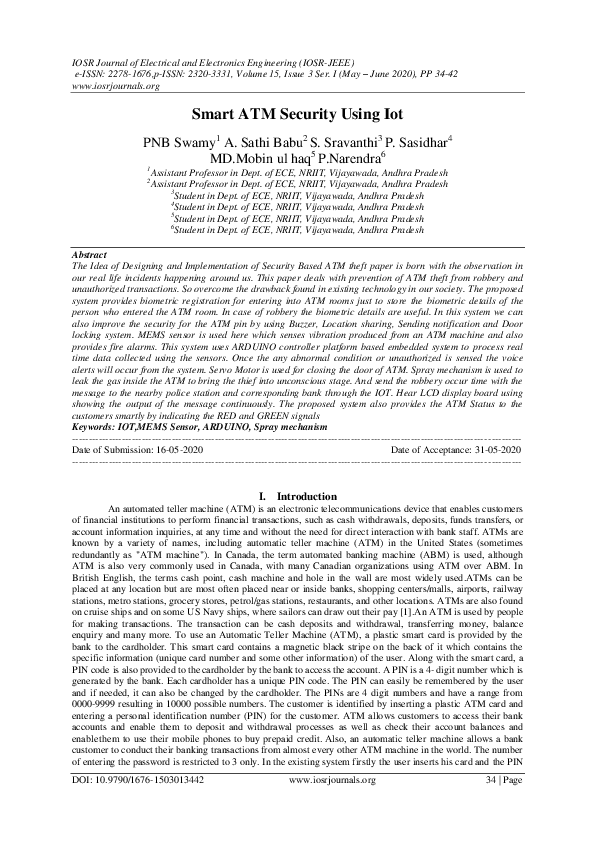Pdf Smart Atm Security Using Iot