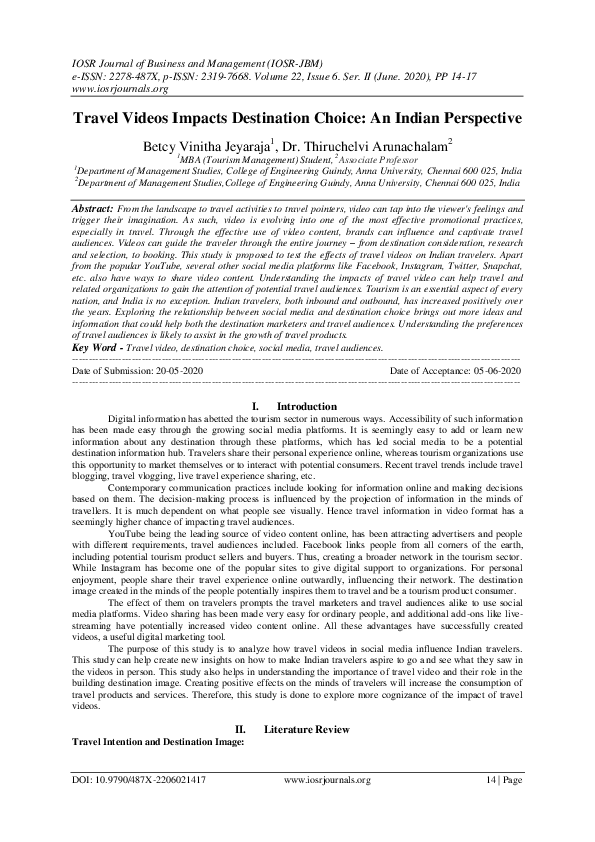 (PDF) Travel Videos Impacts Destination Choice: An Indian Perspective ...