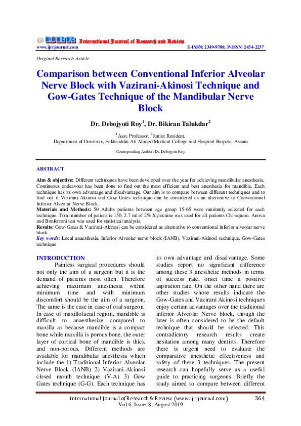 (PDF) Comparison between Conventional Inferior Alveolar Nerve Block ...