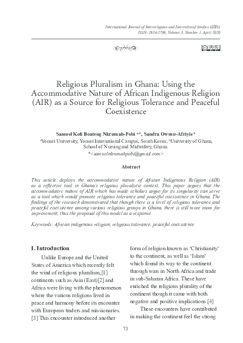 (PDF) Religious Pluralism in Ghana: Using the Accommodative Nature of African Indigenous ...