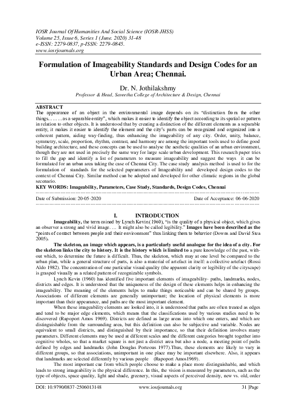 (PDF) Formulation of Imageability Standards and Design Codes for an ...