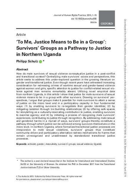(PDF) ‘To Me, Justice Means to Be in a Group’: Survivors’ Groups as a ...