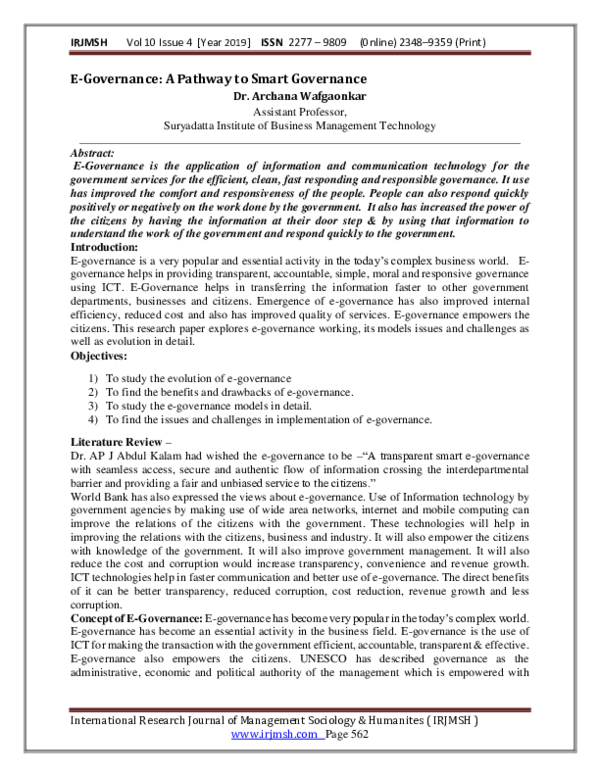(PDF) E-Governance: A Pathway to Smart Governance