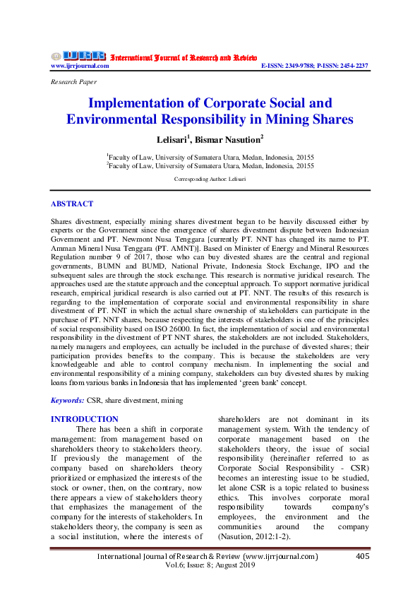 (PDF) Implementation of Corporate Social and Environmental ...