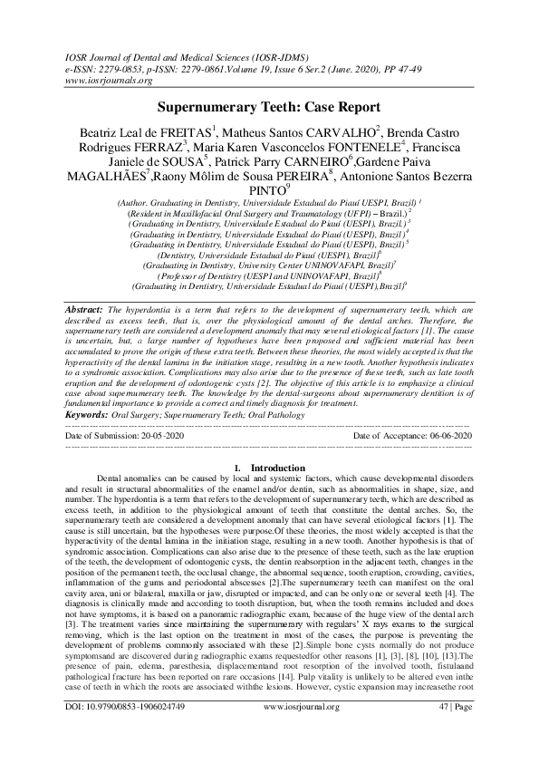 (PDF) Supernumerary Teeth: Case Report