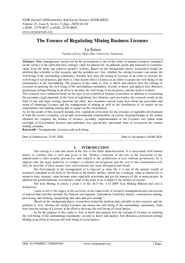 (PDF) The Essence of Regulating Mining Business Licenses