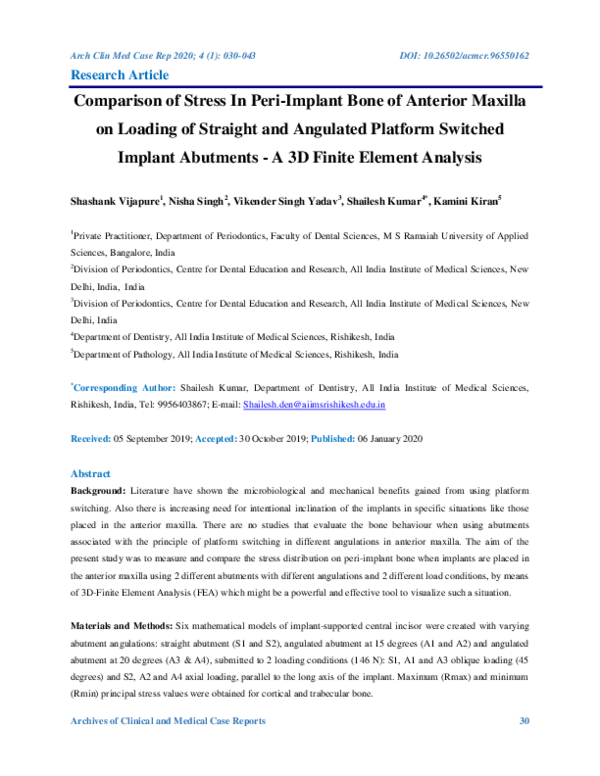 (PDF) Comparison of Stress In Peri-Implant Bone of Anterior Maxilla on ...