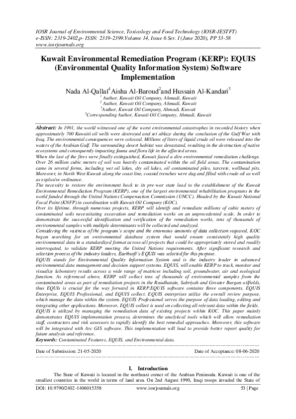 (PDF) Kuwait Environmental Remediation Program (KERP): EQUIS (Environmental Quality Information ...