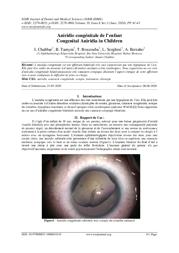 (PDF) Aniridie congénitale de l'enfant Congenital Aniridia in Children