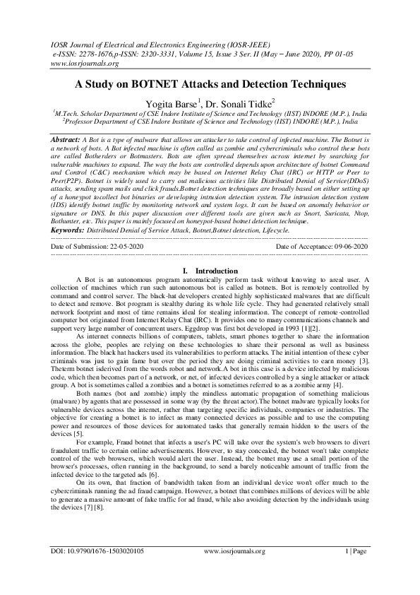 (PDF) A Study on BOTNET Attacks and Detection Techniques