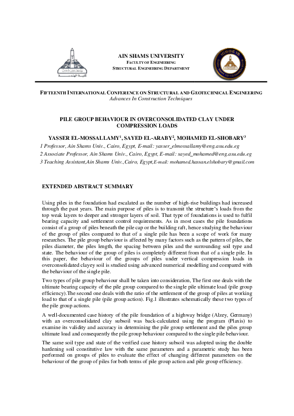 (PDF) PILE GROUP BEHAVIOUR IN OVERCONSOLIDATED CLAY UNDER COMPRESSION LOADS