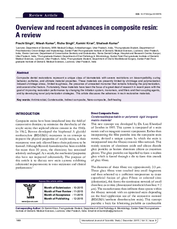 (PDF) Overview and recent advances in composite resin: A review