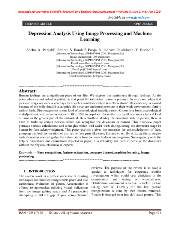 (PDF) Depression Analysis Using Image Processing and Machine Learning
