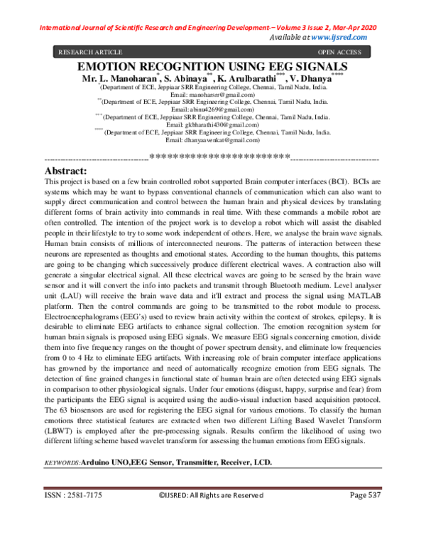 (PDF) EMOTION RECOGNITION USING EEG SIGNALS