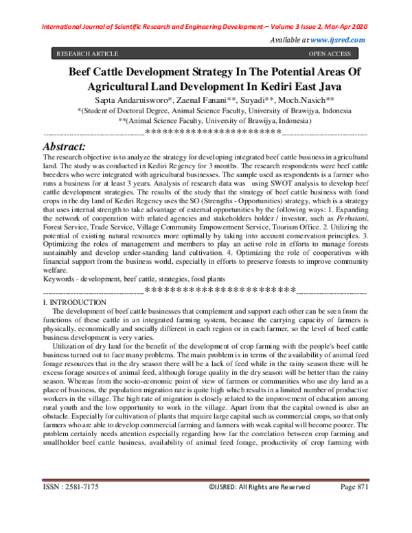(PDF) Beef Cattle Development Strategy In The Potential Areas Of Agricultural Land Development ...