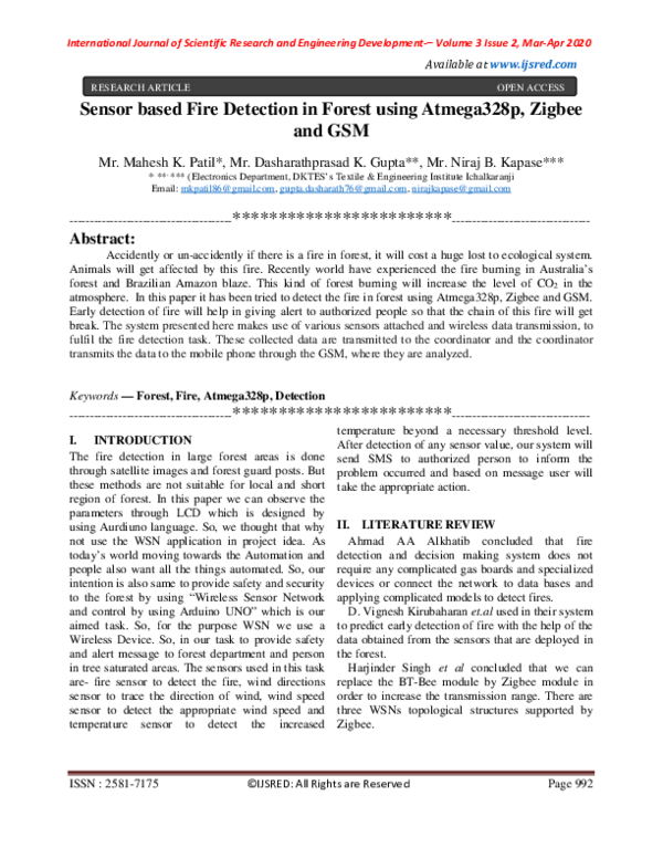 (PDF) Sensor based Fire Detection in Forest using Atmega328p, Zigbee ...