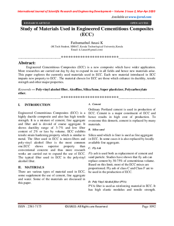 (PDF) Study of Materials Used in Engineered Cementitious Composites (ECC