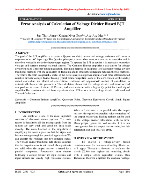 (PDF) Error Analysis of Calculation of Voltage Divider Biased BJT Amplifier